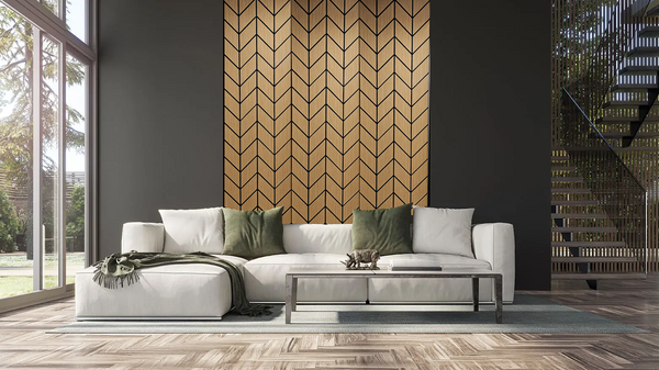 Chevron Acoustic Wall Paneling Classic Oak Black Felt - BPM SUPPLIES